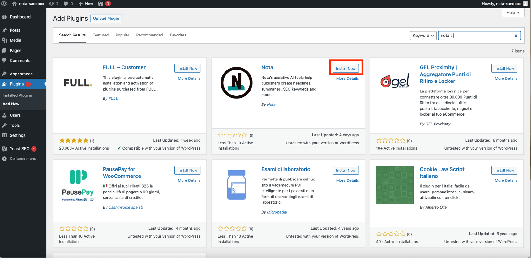 Installing the WordPress x Nota Plugin